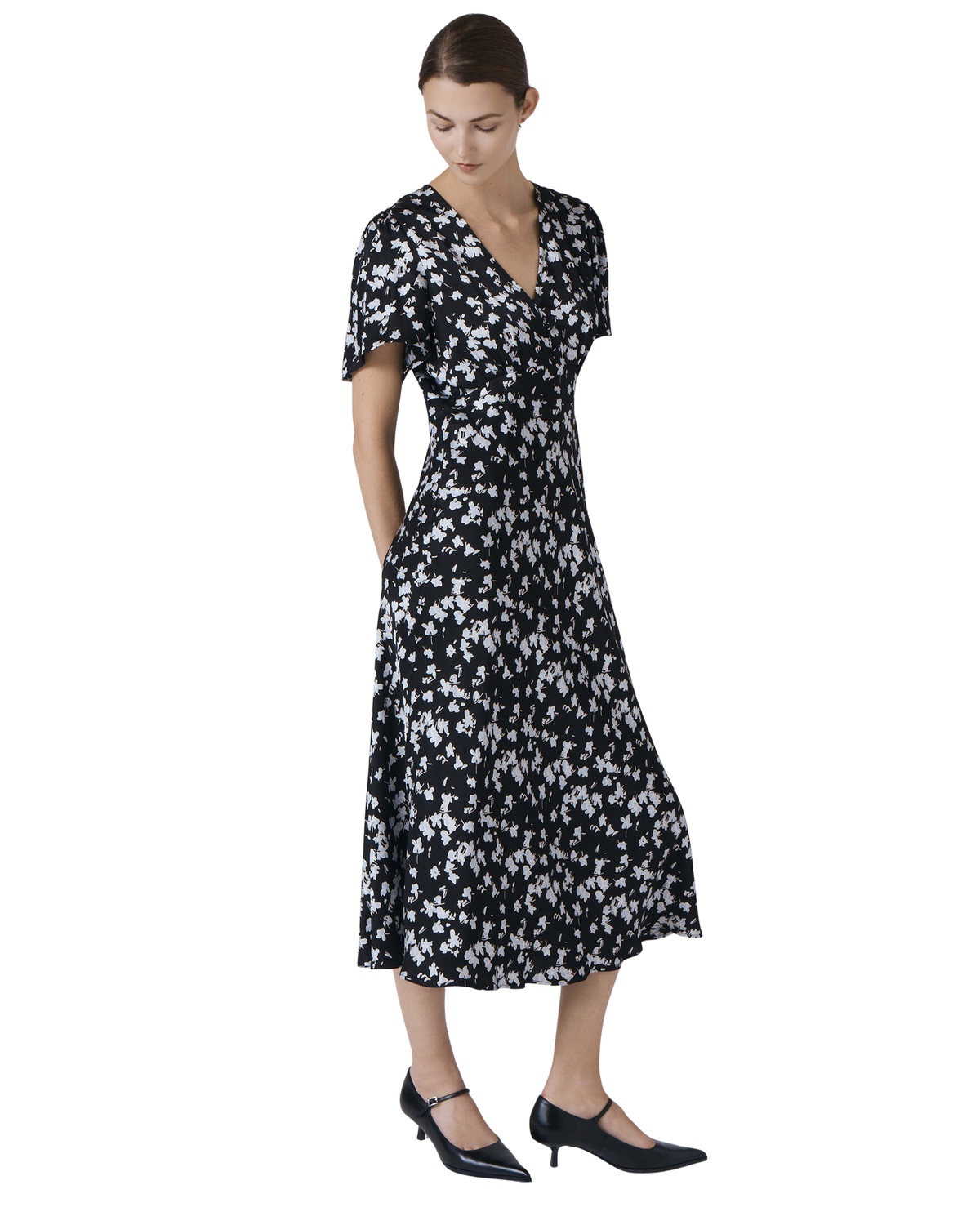 GHOST LONDON Ghost London Elizabeth Floral Satin Midi Tea Dress